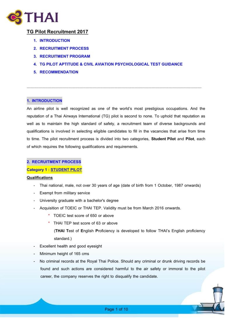 Student Pilot Thai Airway Qualification - Engineer Tutor